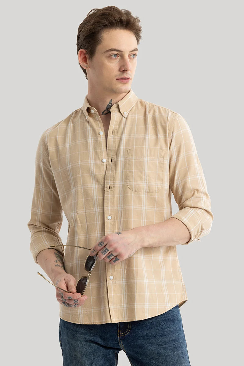 Buy Men's Enzo Beige Checks Shirts Online | Snitch – SNITCH