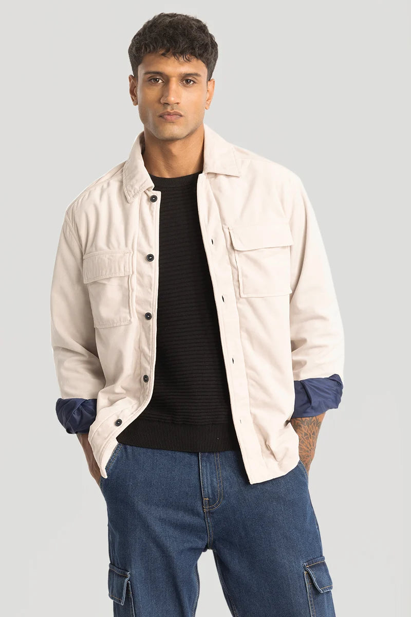 Buy Men's Cream Suede Double Pocket Overshirt Online | Snitch – SNITCH