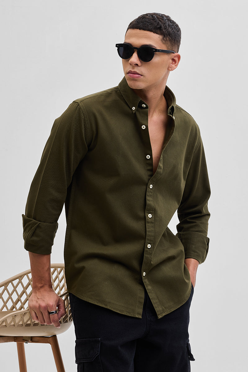Buy Men's Olive Solid Twill Shirts Online | Snitch – SNITCH