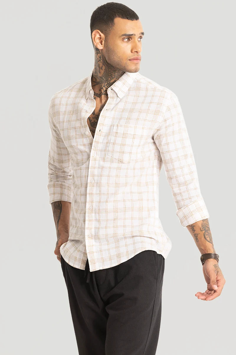 Buy Men's Beige Checks Linen Blend Shirt Online | Snitch – SNITCH