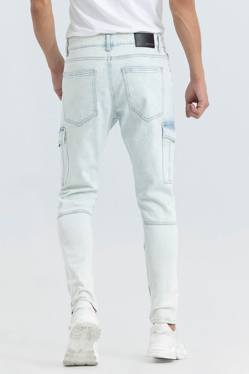 Buy Men's Vintage Ice Blue Cargo Skinny Jeans Online | SNITCH