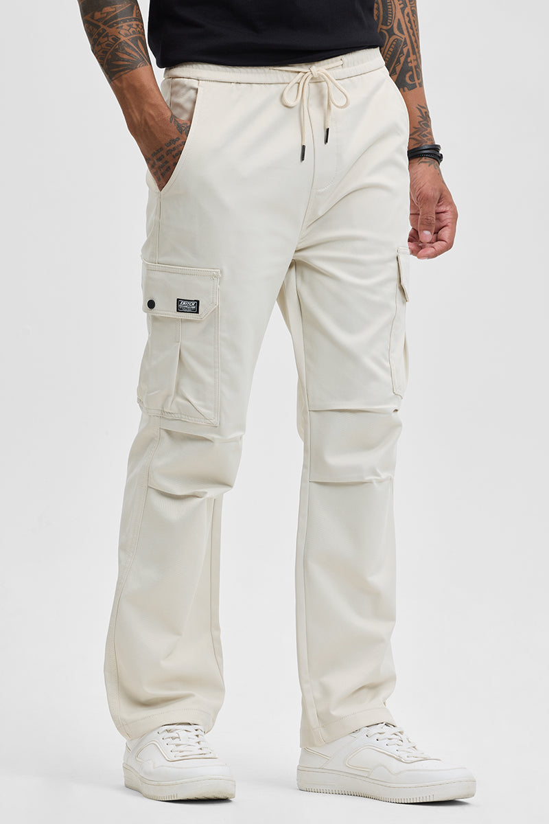 Buy Men's Cream Relaxed Fit Cargo Pants Online | Snitch – SNITCH