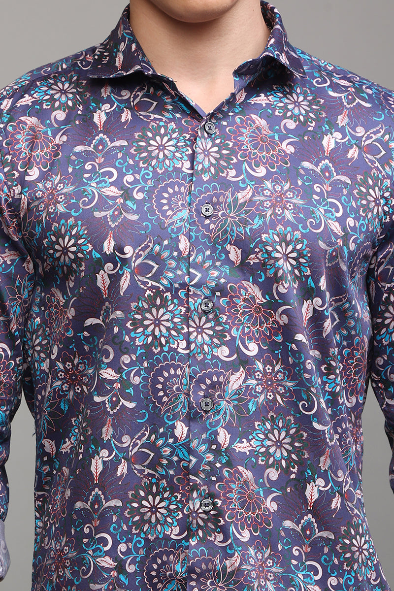 Buy Men's Flowleaf Blue Shirt Online | SNITCH