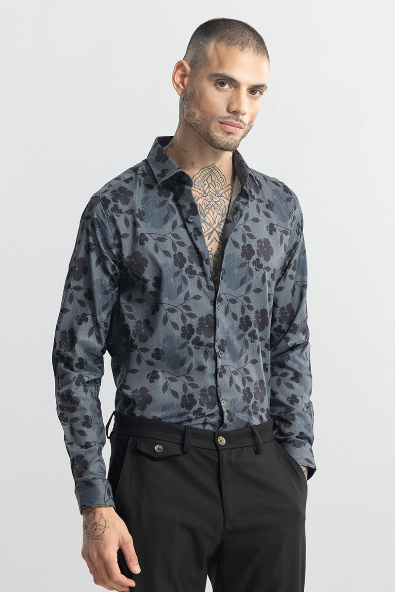 Buy Men's Little Floral Print Grey Shirt Online | SNITCH