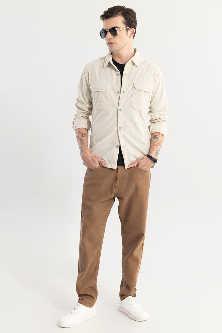 Buy Men's Softline Corduroy Cream Overshirt Online | SNITCH