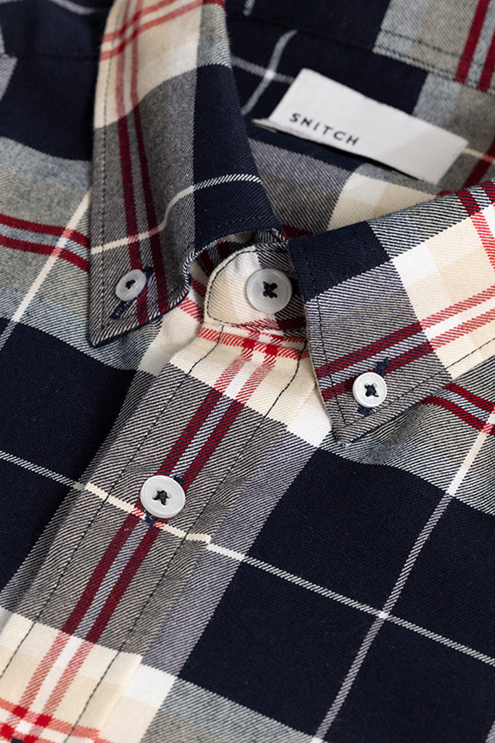 Buy Men's Bold Block Line Dark Navy Checks Shirt Online | SNITCH