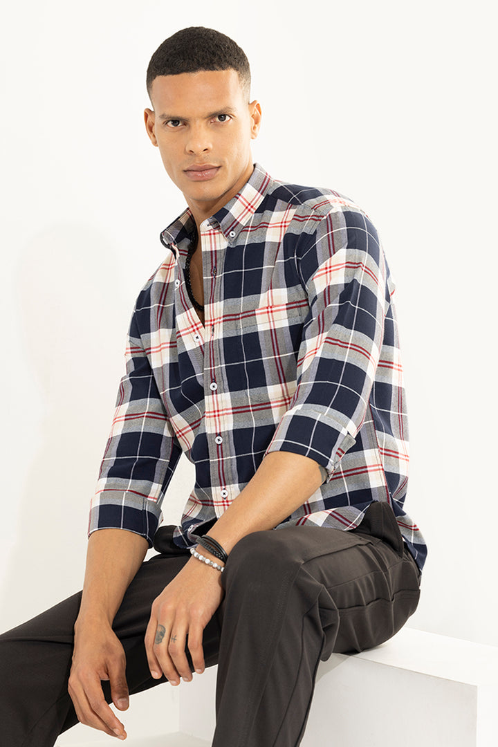 Buy Men's Bold Block Line Dark Navy Checks Shirt Online | SNITCH