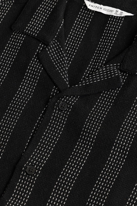 Buy Men's Neutral Stripe Black Shirt Online | SNITCH