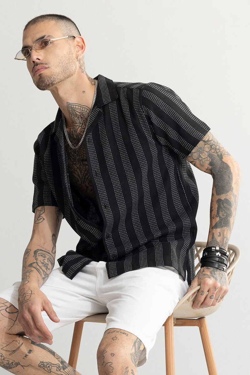 Buy Men's Neutral Stripe Black Shirt Online | SNITCH