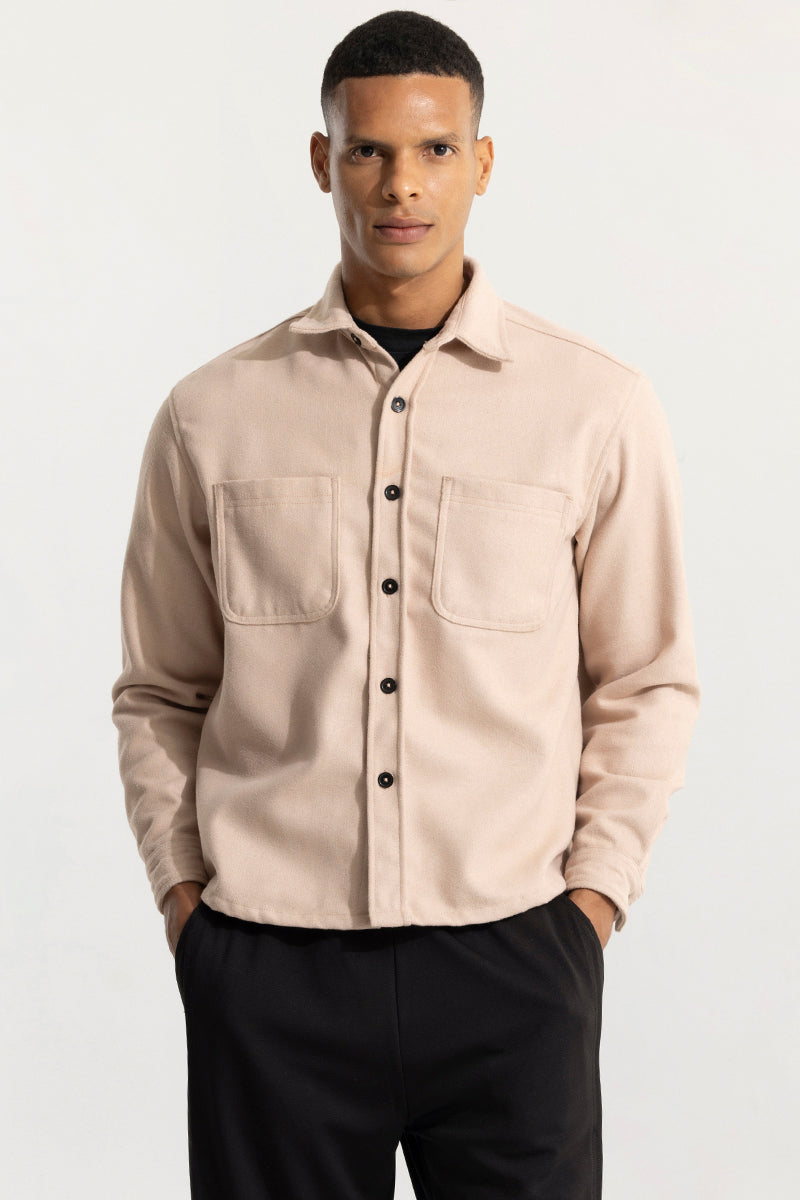 Buy Men's Inferno Cream Wool Overshirt Online | SNITCH
