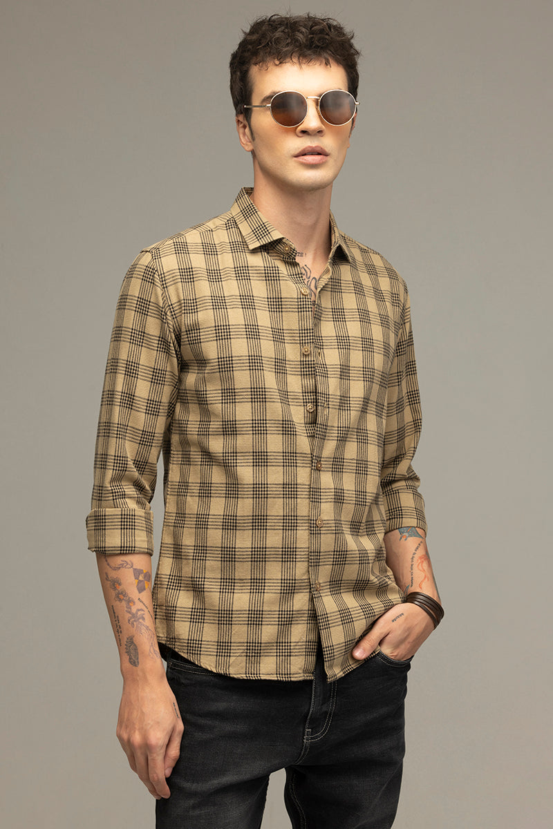 Buy Men's Crosshatch Beige Checks Shirt Online | SNITCH