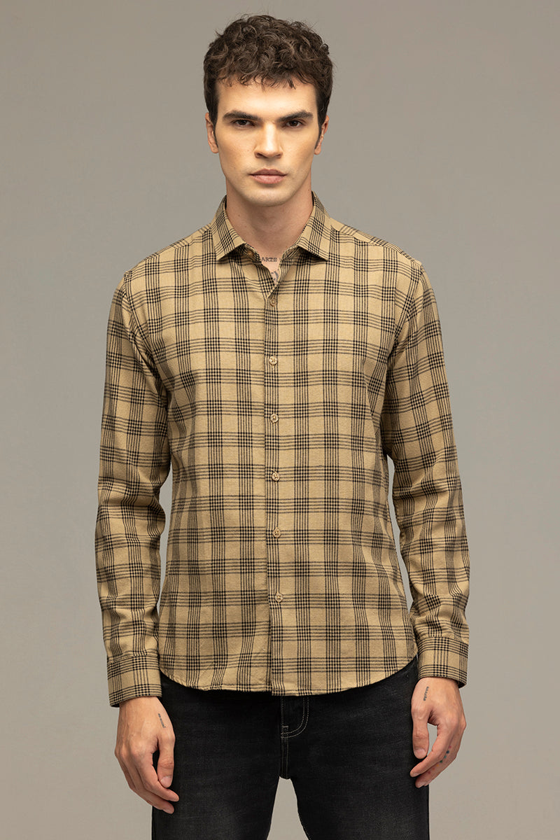 Buy Men's Crosshatch Beige Checks Shirt Online | SNITCH