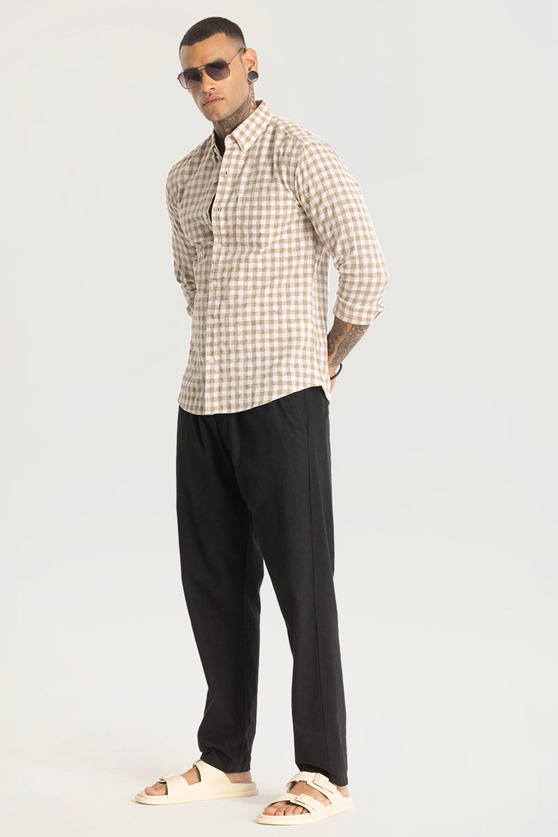 Buy Men's Beige Checks Linen Blend Shirt Online | Snitch – SNITCH