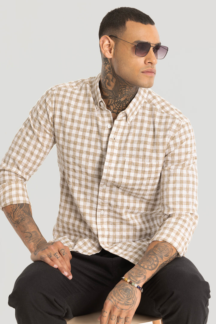 Buy Men's Beige Checks Linen Blend Shirt Online | Snitch – SNITCH