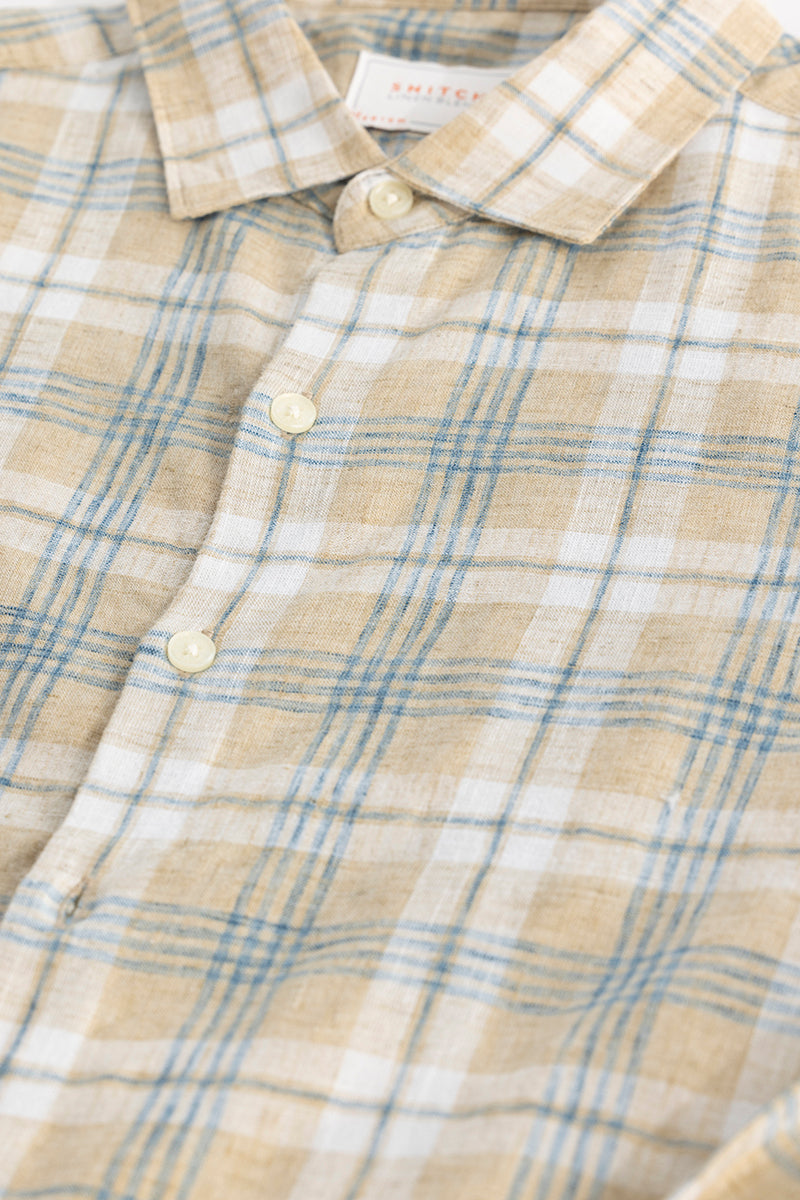 Buy Men's Beige Checks Linen Blend Shirt Online | Snitch – SNITCH