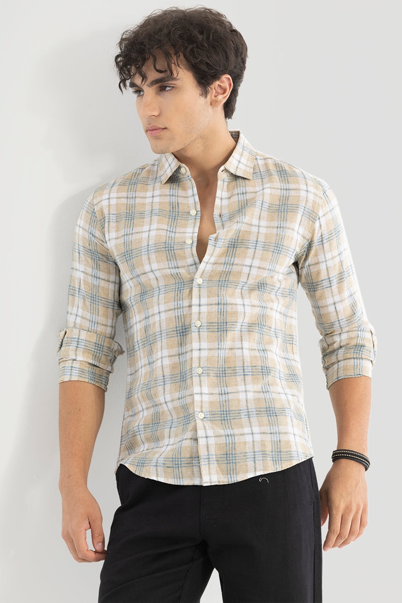 Buy Men's Beige Checks Linen Blend Shirt Online | Snitch – SNITCH