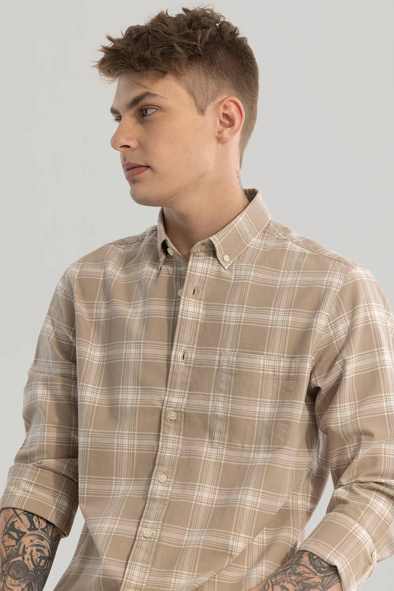 Buy Men's Beige Checks Oxford Shirt Online | Snitch – SNITCH