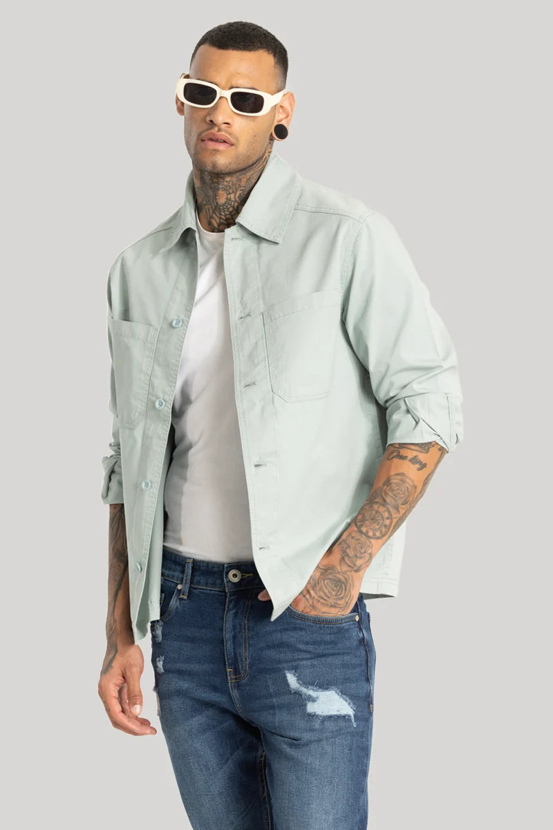 Buy Men's Double Pocket Light Blue Plain Overshirt Online | Snitch – SNITCH