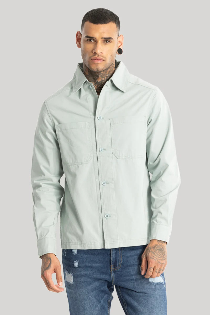 Buy Men's Double Pocket Light Blue Plain Overshirt Online | Snitch – SNITCH