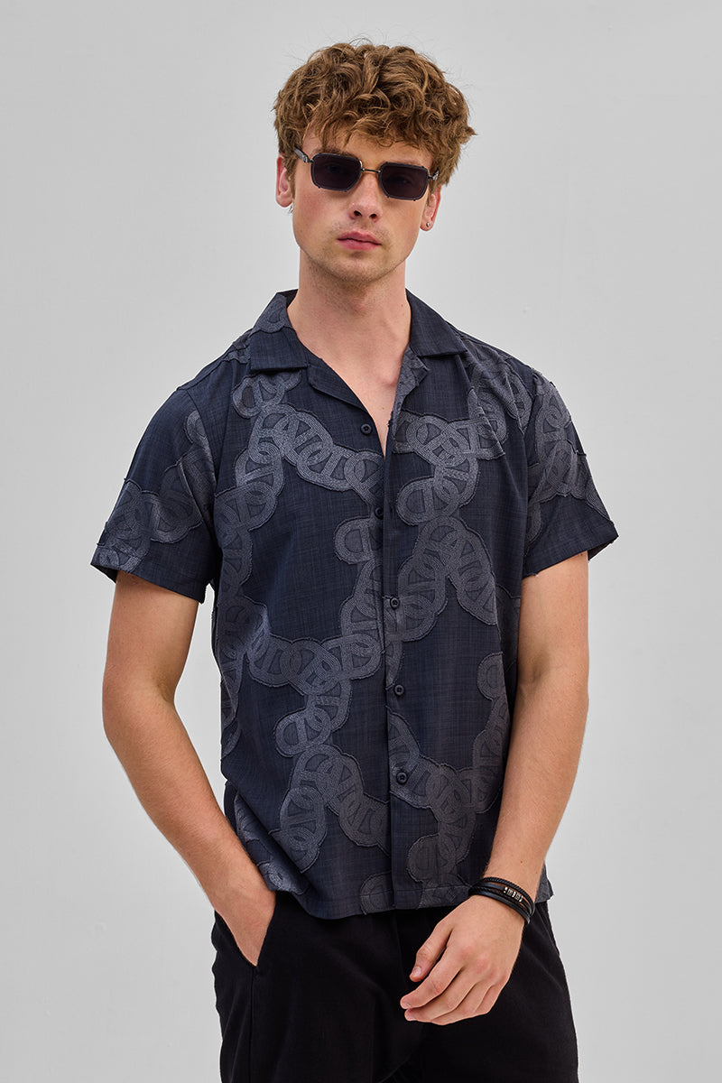 Buy Men's Dark Blue Textured Box Fit Shirts Online | Snitch – SNITCH