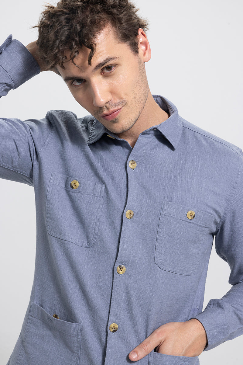 Buy Men's Lin Grey Linen Overshirt Online | SNITCH