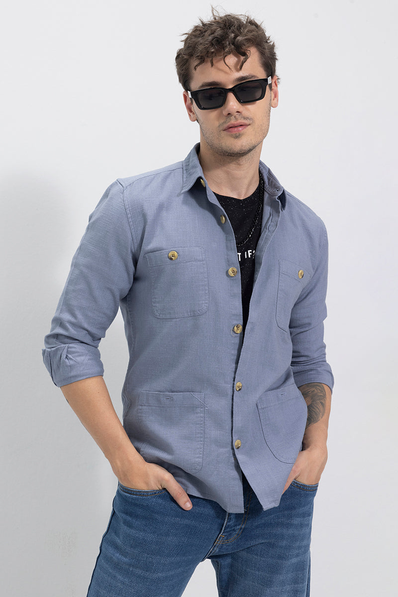 Buy Men's Lin Grey Linen Overshirt Online | SNITCH