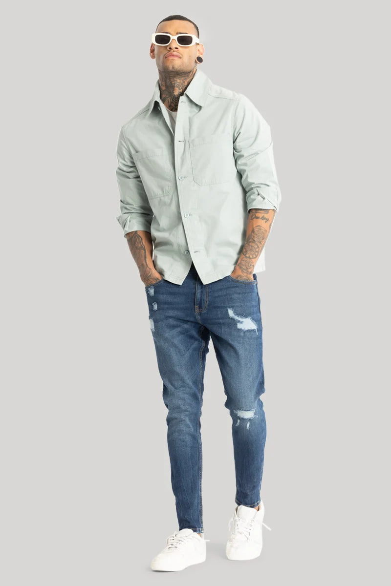 Buy Men's Double Pocket Light Blue Plain Overshirt Online | Snitch – SNITCH