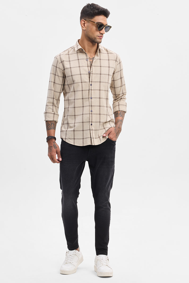 Buy Men's Beige Checks Slim Fit Shirts Online | Snitch – SNITCH