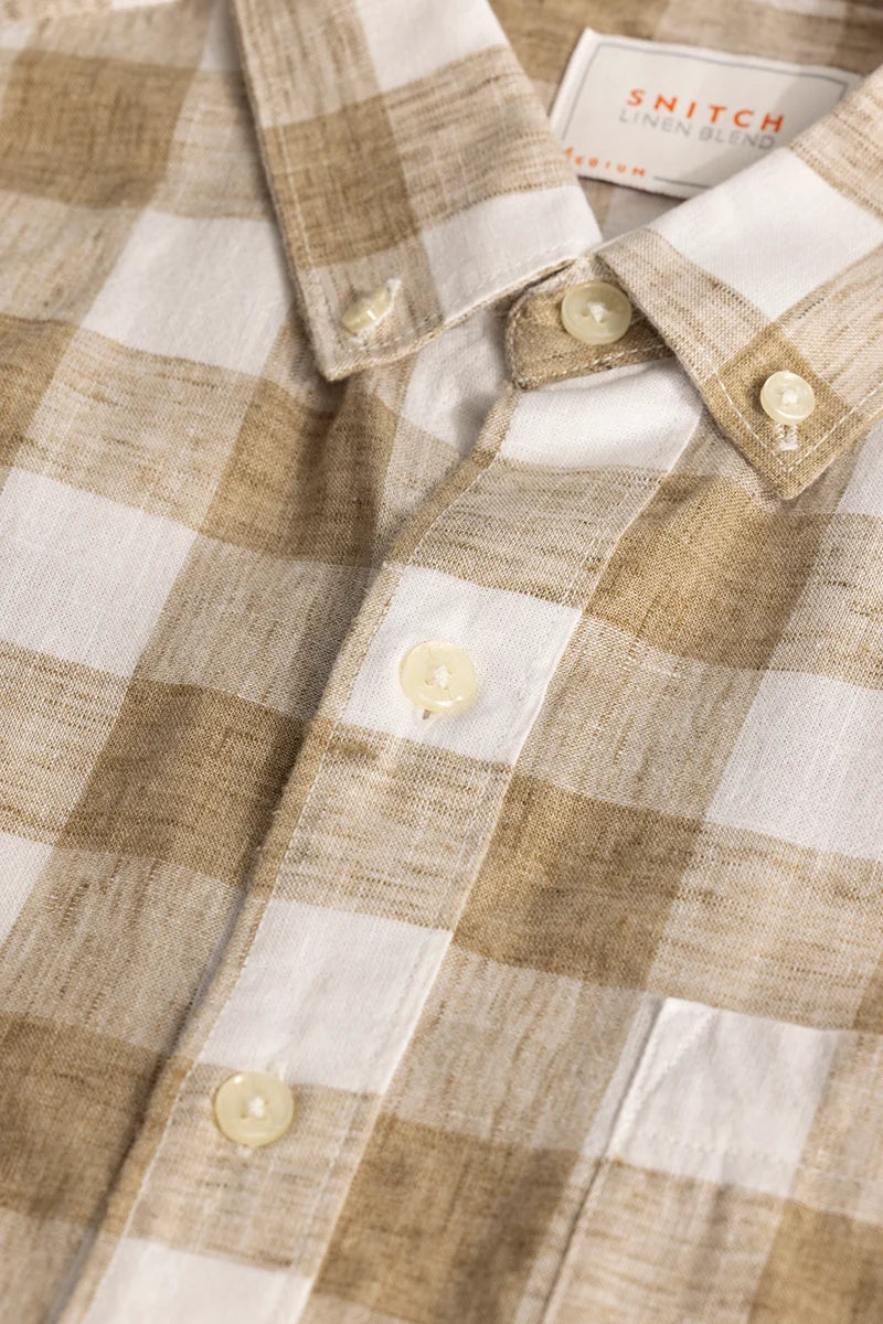 Buy Men's Beige Checks Linen Shirt Online | Snitch – SNITCH