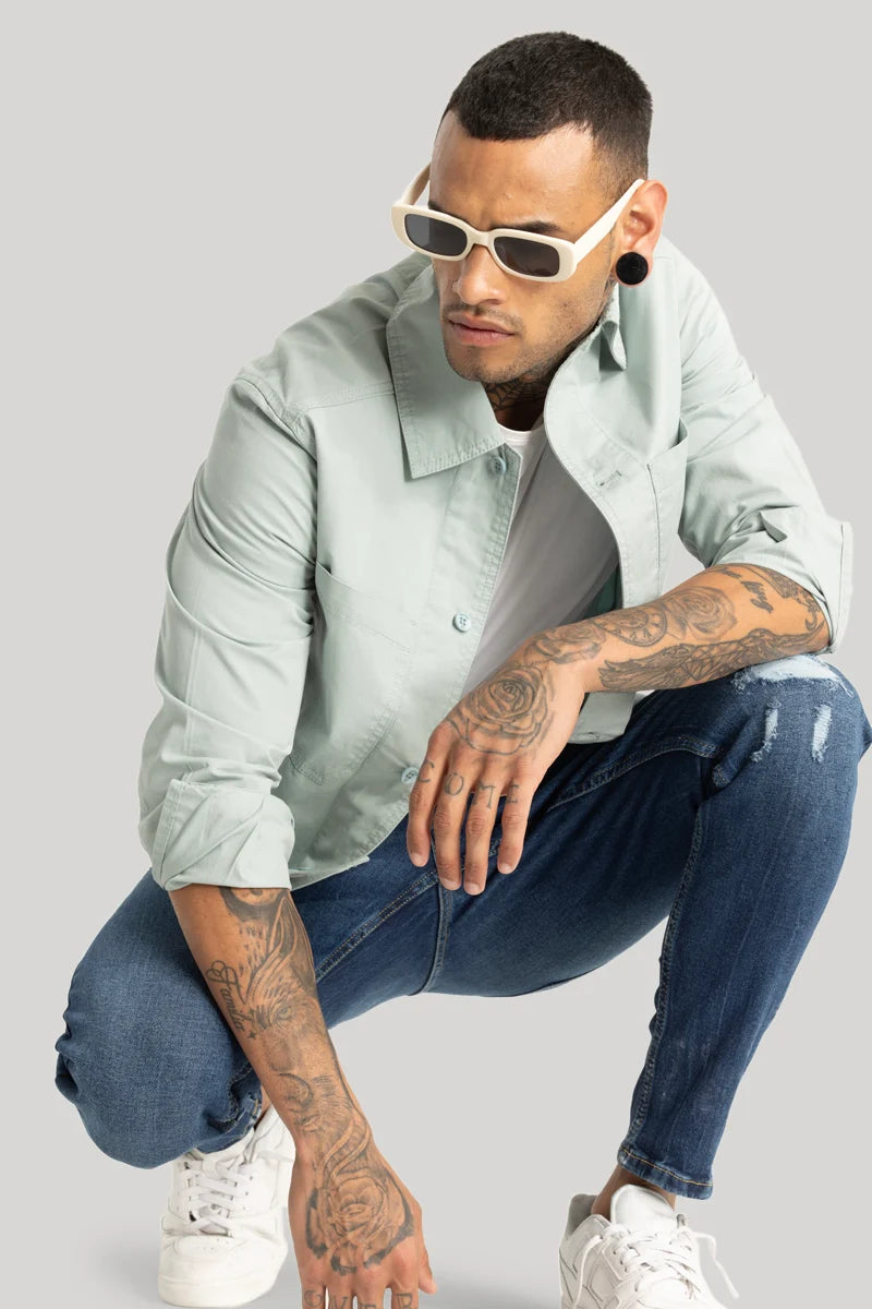 Buy Men's Double Pocket Light Blue Plain Overshirt Online | Snitch – SNITCH
