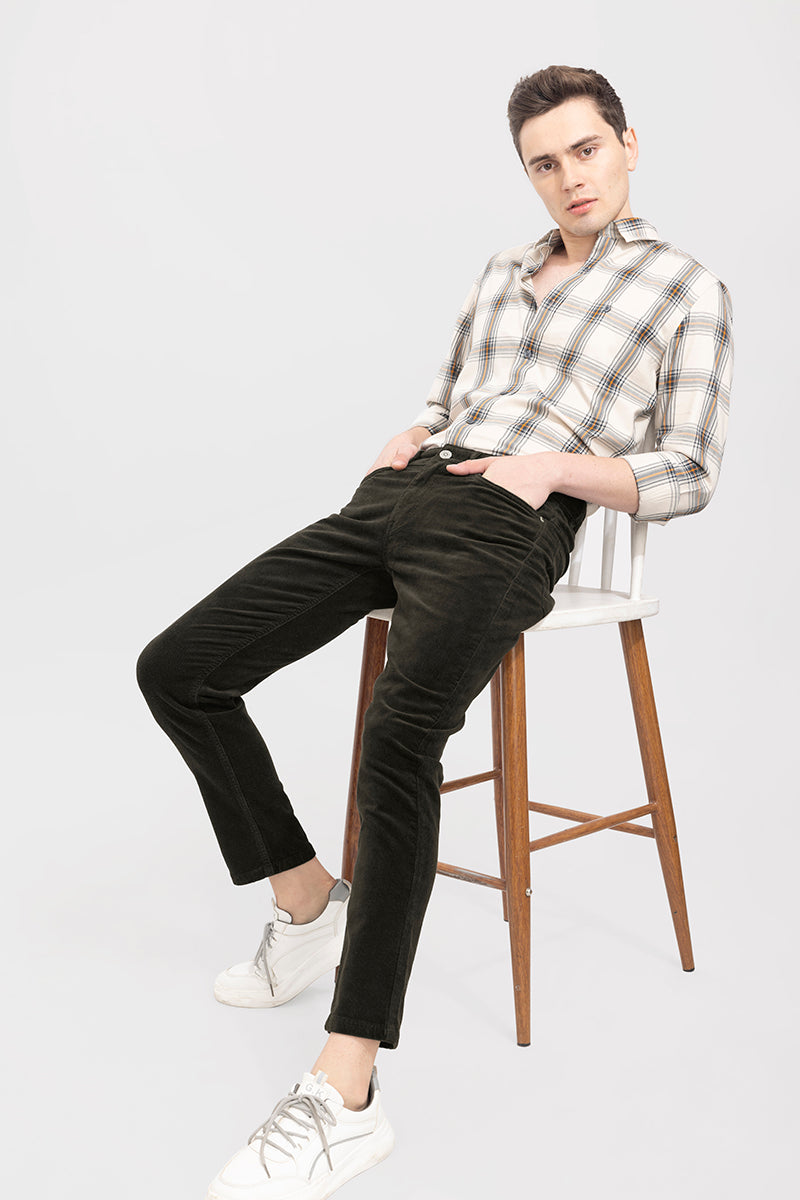 Buy Mens's Vintage Olive Corduroy Pant Online | SNITCH